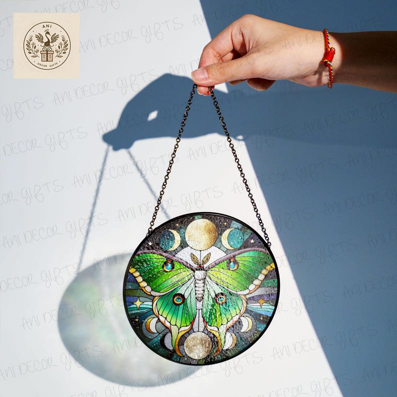 Celestial Luna Moth GLASS Window Hanging, Moth Glass Suncatcher ...