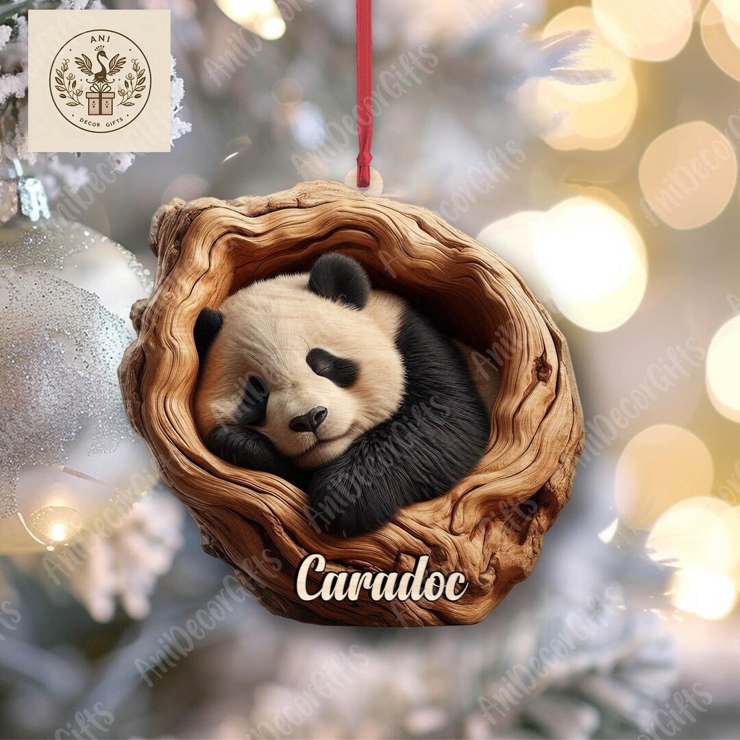 Sleepy Panda Christmas Custom Ornament, Panda Lover Gift, 2D Flat Panda ...
