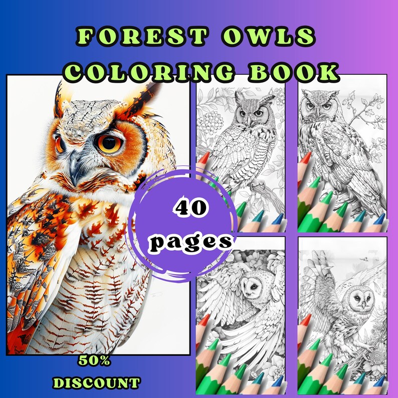 40 Owls Coloring Page, Cute for Kids Coloring Sheets, Animals Coloring ...