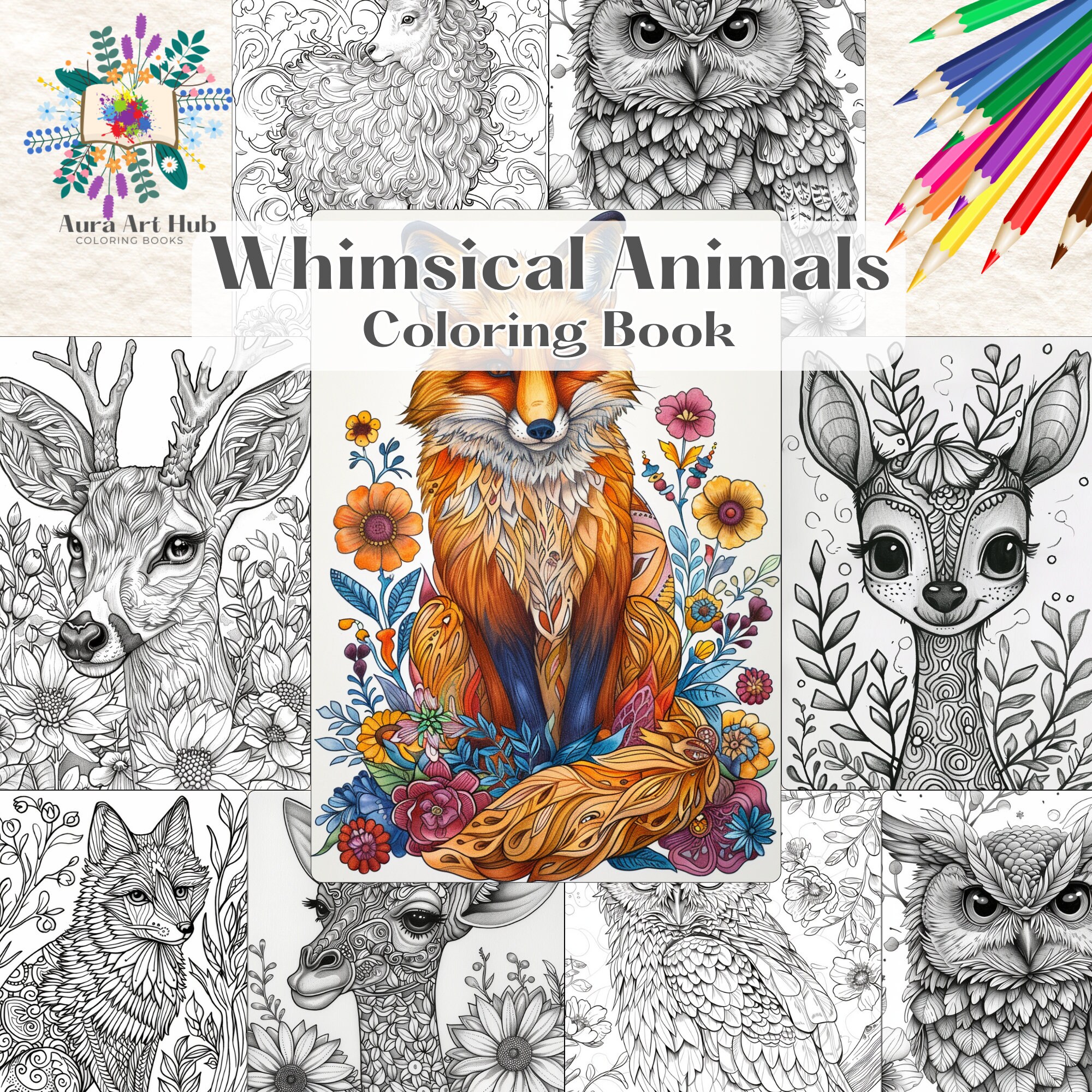 35 Whimsical Animals Coloring Page, Adults Coloring Pages, Cute ...