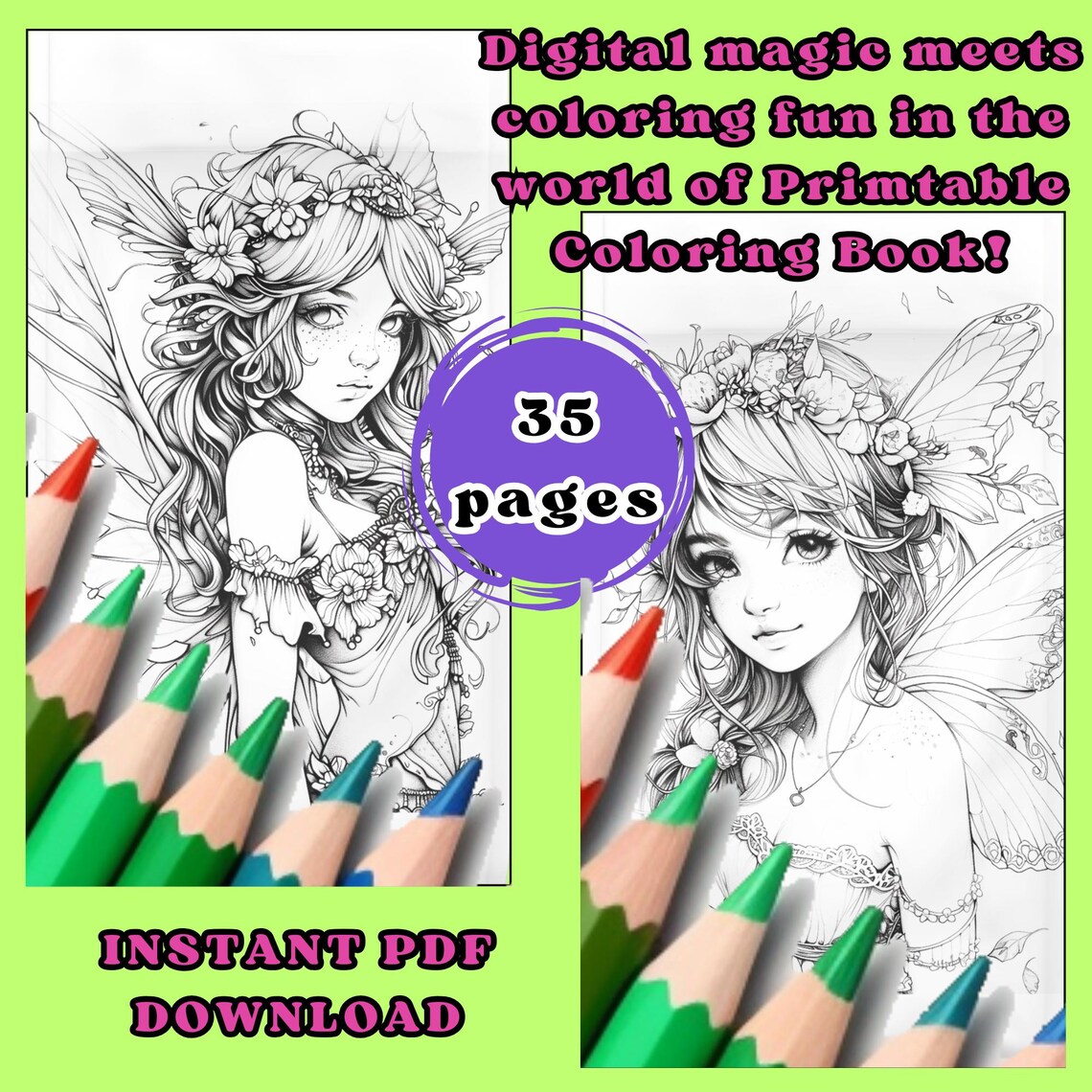 35 Fairy Coloring Pages, Fairy Portraits Coloring Sheets, Enchanted ...