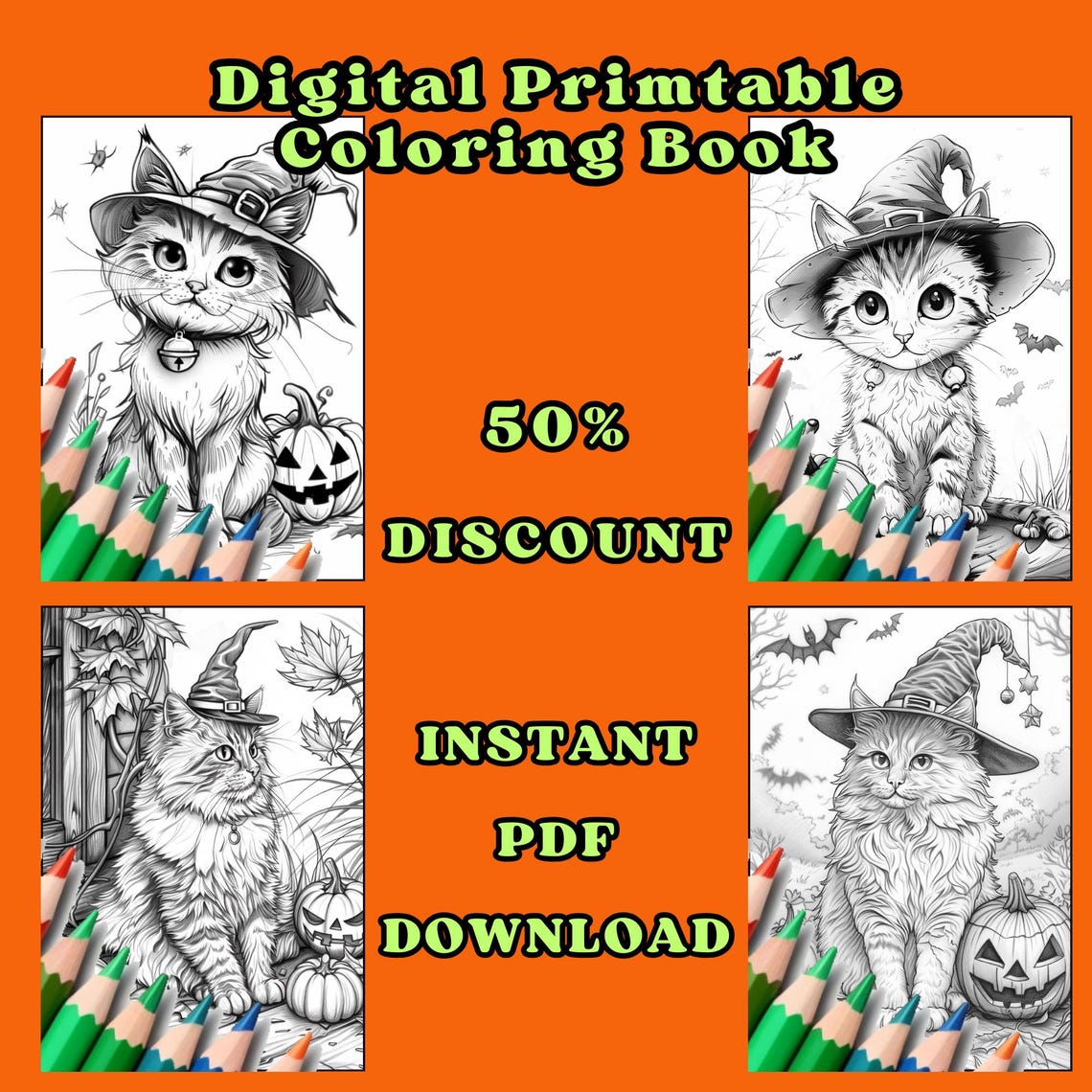 40 Cats Animal Halloween Coloring Pages, Horror Coloring Pages, Haunted ...