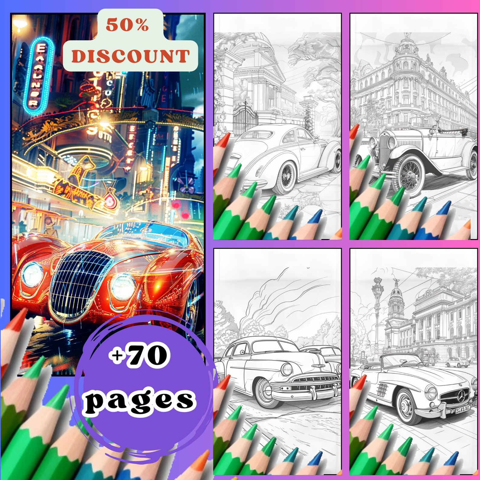 70 Classic Cars Coloring Page, Porsche Coloring Page, Cars, Lamborghini ...