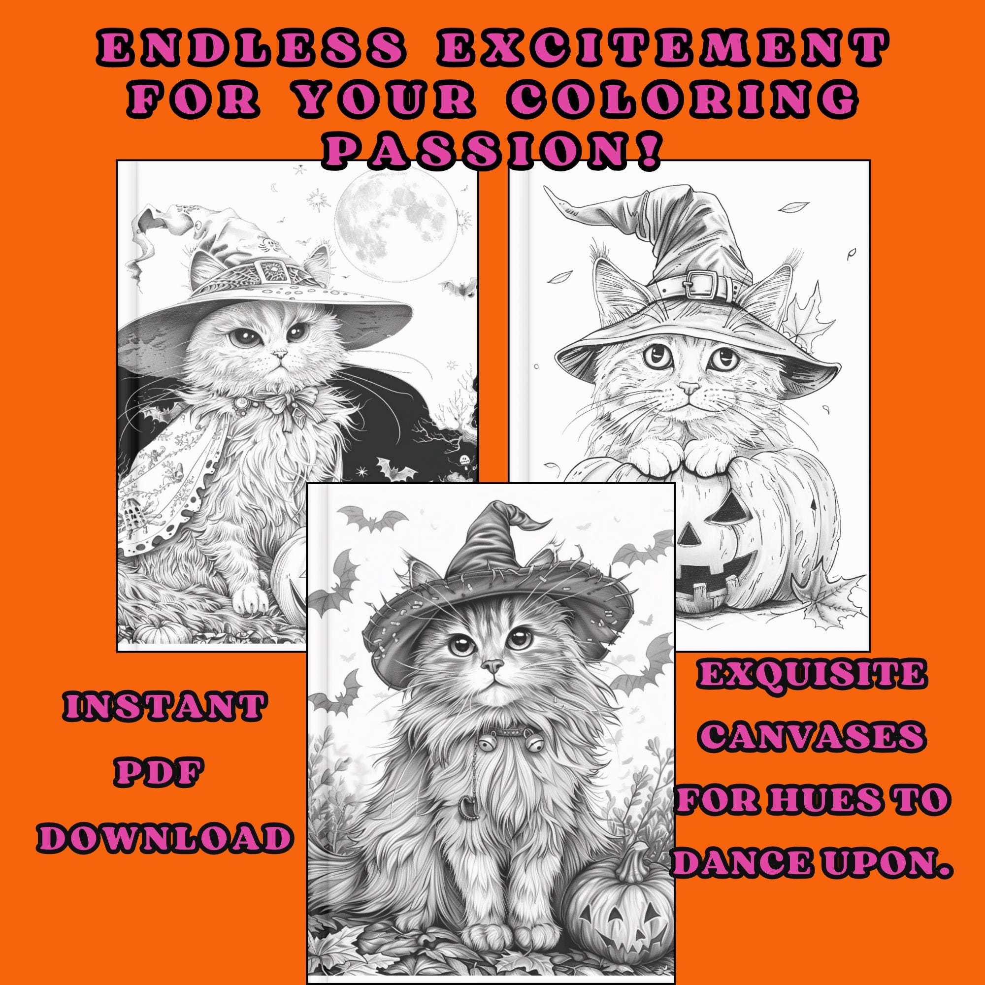 40 Cats Animal Halloween Coloring Pages, Horror Coloring Pages, Haunted ...