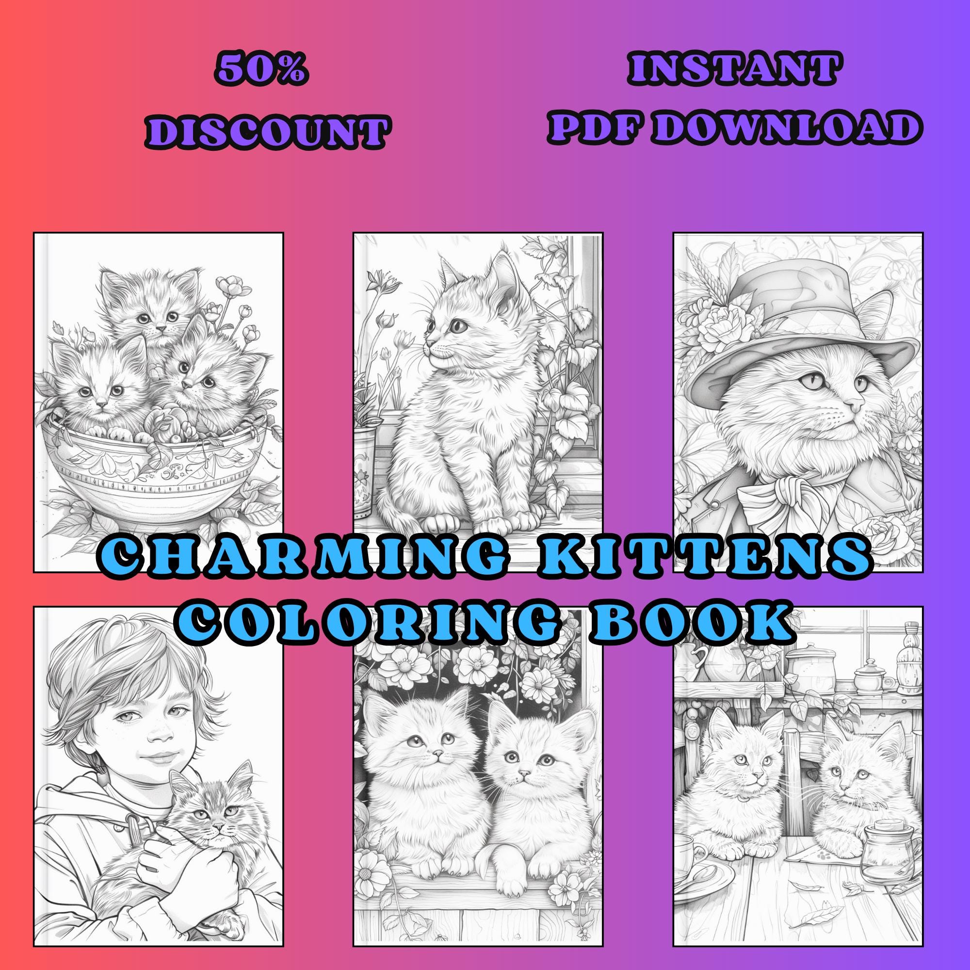 35 Charming Kittens Coloring Page, Cute for Kids Coloring Sheets, Cat ...