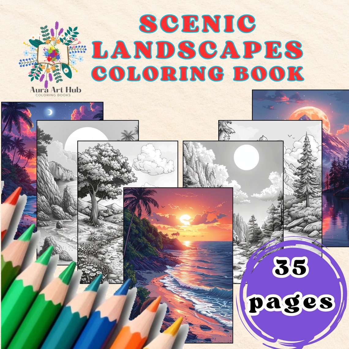 Scenic Landscapes Inspired Coloring Page, Enchanting Landscape Coloring ...