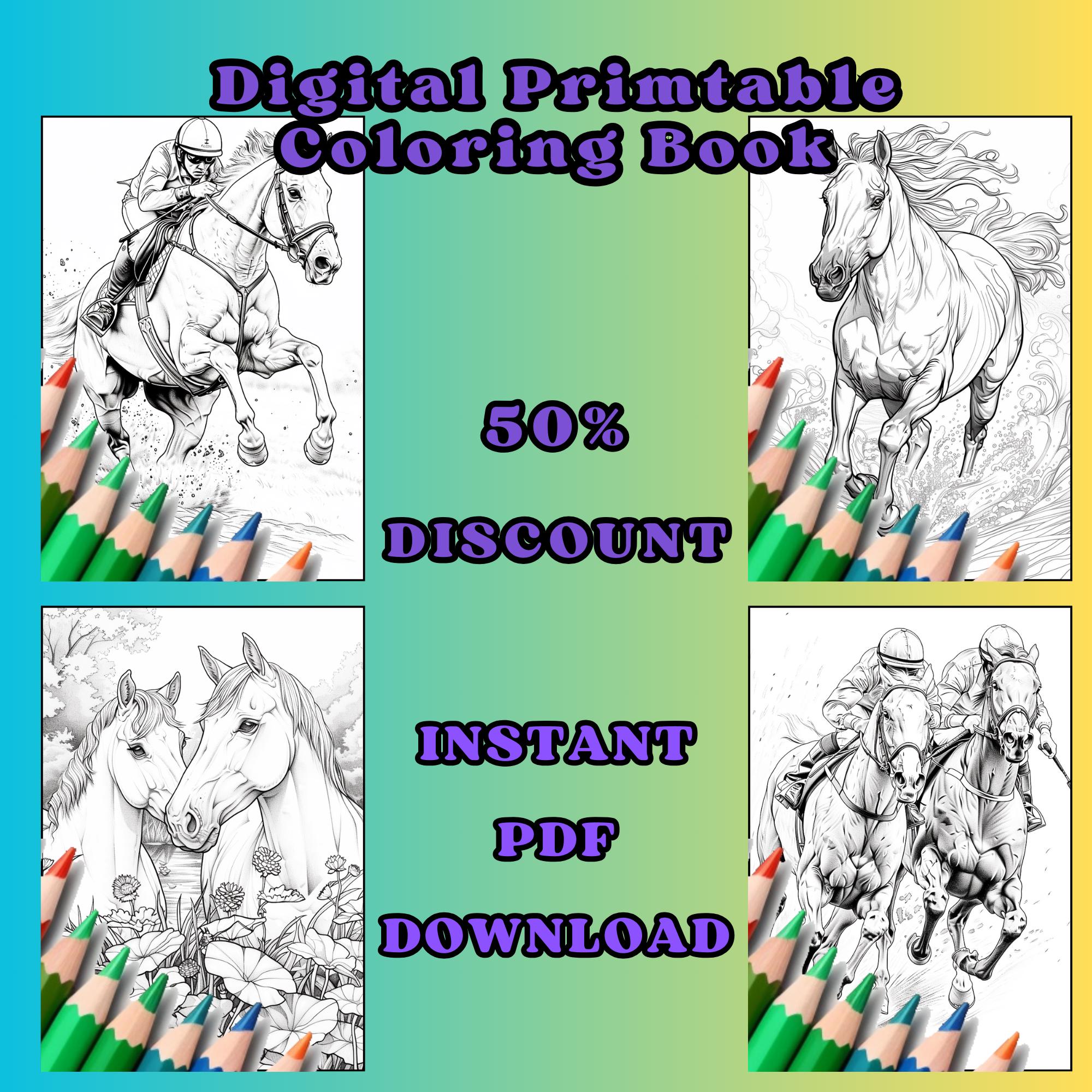 Bundle 95 Horses Coloring Page, Cute for Kids Coloring Sheets, Farm ...