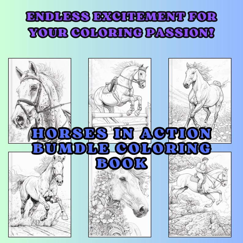 Bundle 95 Horses Coloring Page, Cute for Kids Coloring Sheets, Farm ...