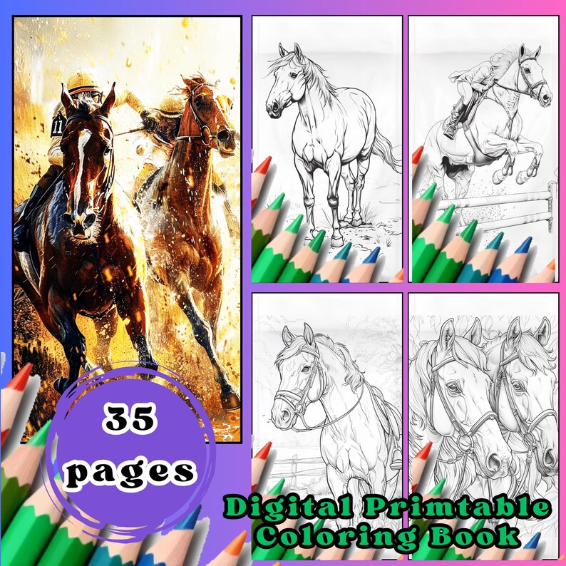 35 Horses Coloring Page, Cute for Kids Coloring Sheets, Animal Coloring ...