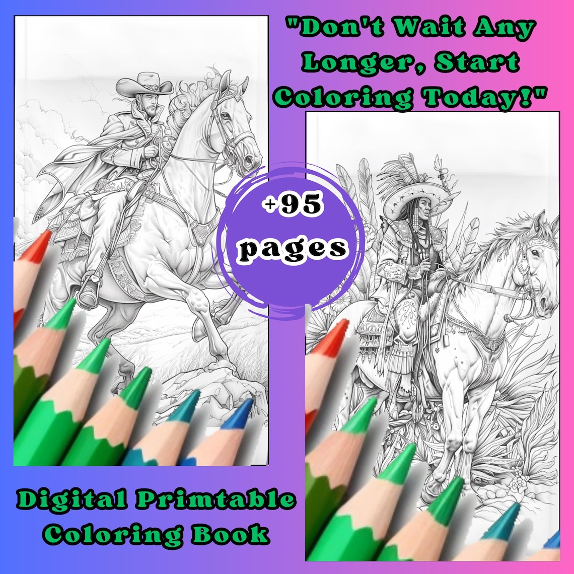 Bundle 95 Horses Coloring Page, Cute for Kids Coloring Sheets, Farm ...