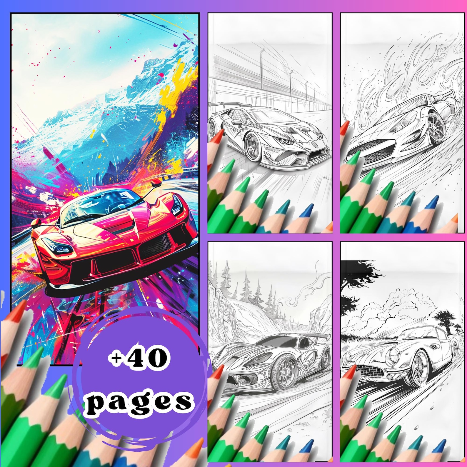 40 Supercars Coloring Page, Cute Cars Kids Coloring Sheets, Porsche ...