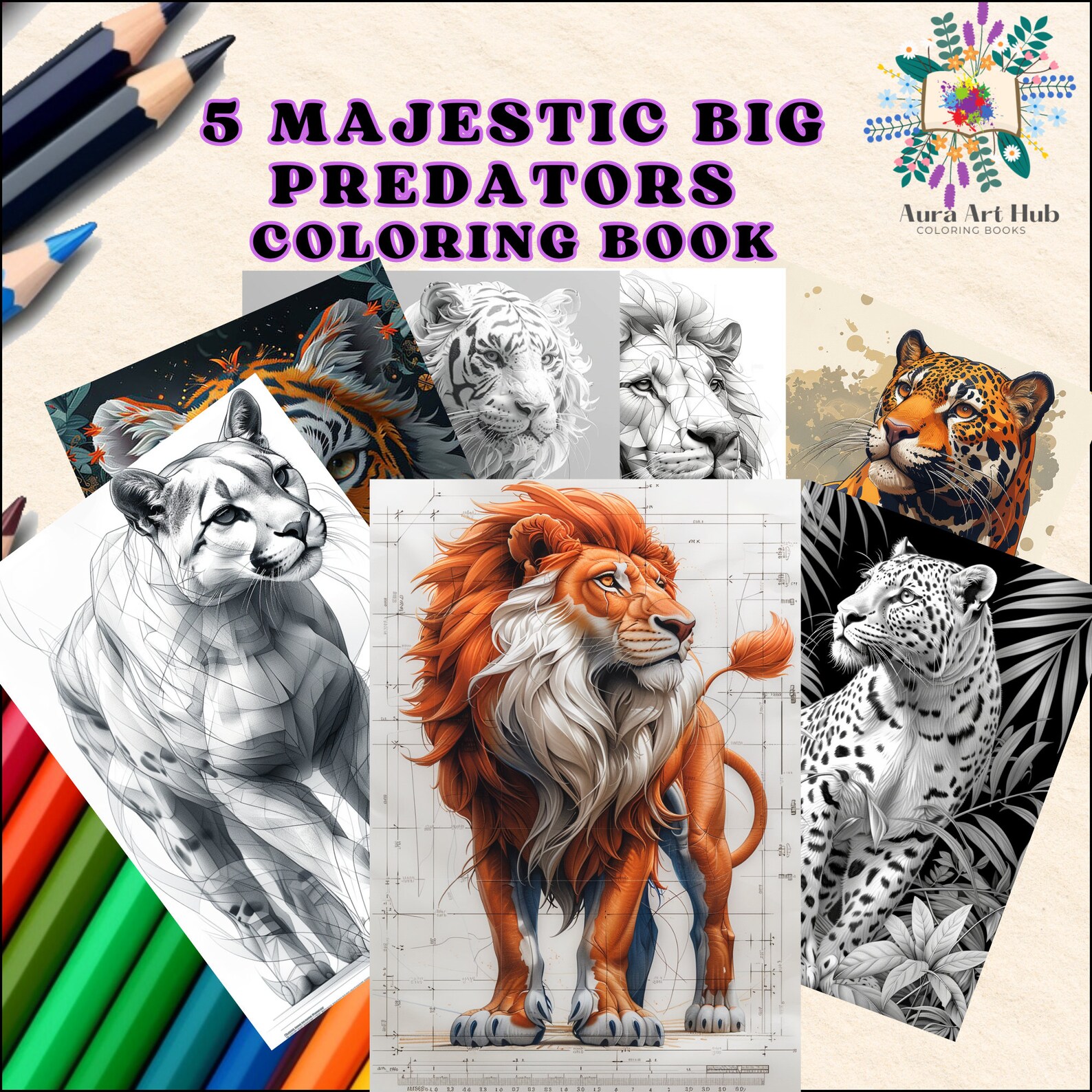 35 Majestic Big Predators Animals Coloring Page, Adults Coloring Pages ...