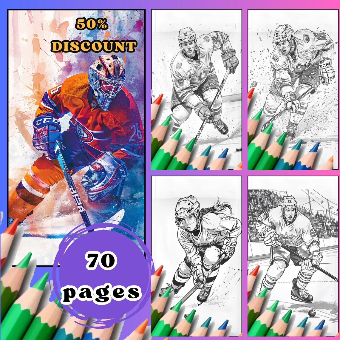 70 Hockey Coloring Page, Adults Coloring Page, Sports Coloring Sheets ...