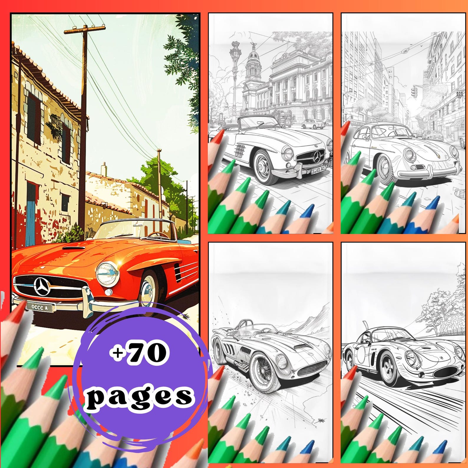 70 Classic Cars Coloring Page, Porsche Coloring Page, Cars, Lamborghini ...