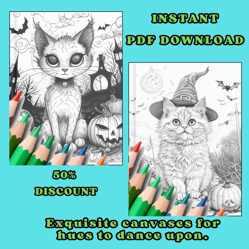 40 Cats Animal Halloween Coloring Pages, Horror Coloring Pages, Haunted ...