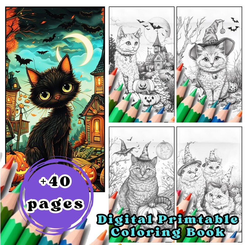 40 Cats Animal Halloween Coloring Pages, Horror Coloring Pages, Haunted ...