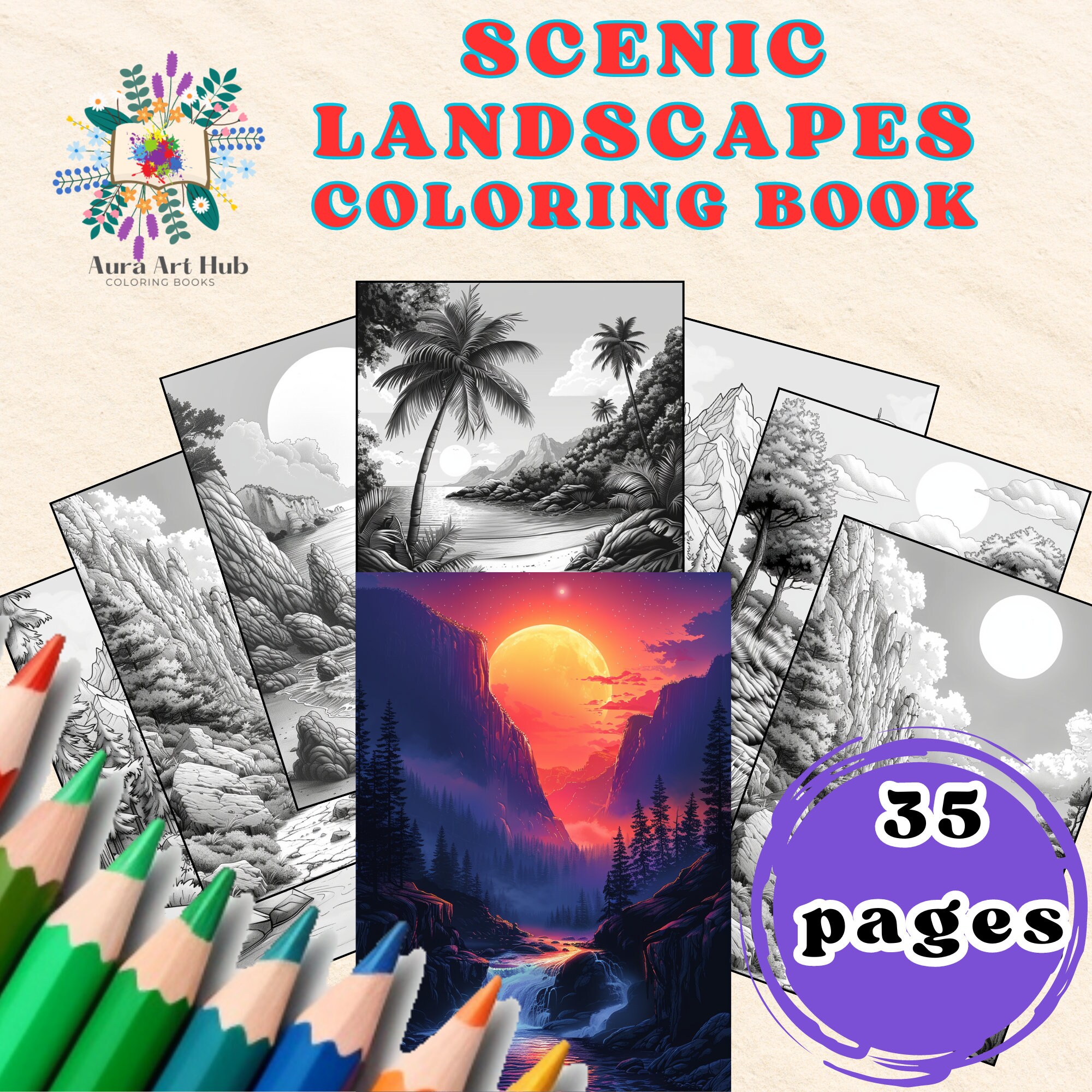 Scenic Landscapes Inspired Coloring Page, Enchanting Landscape Coloring ...