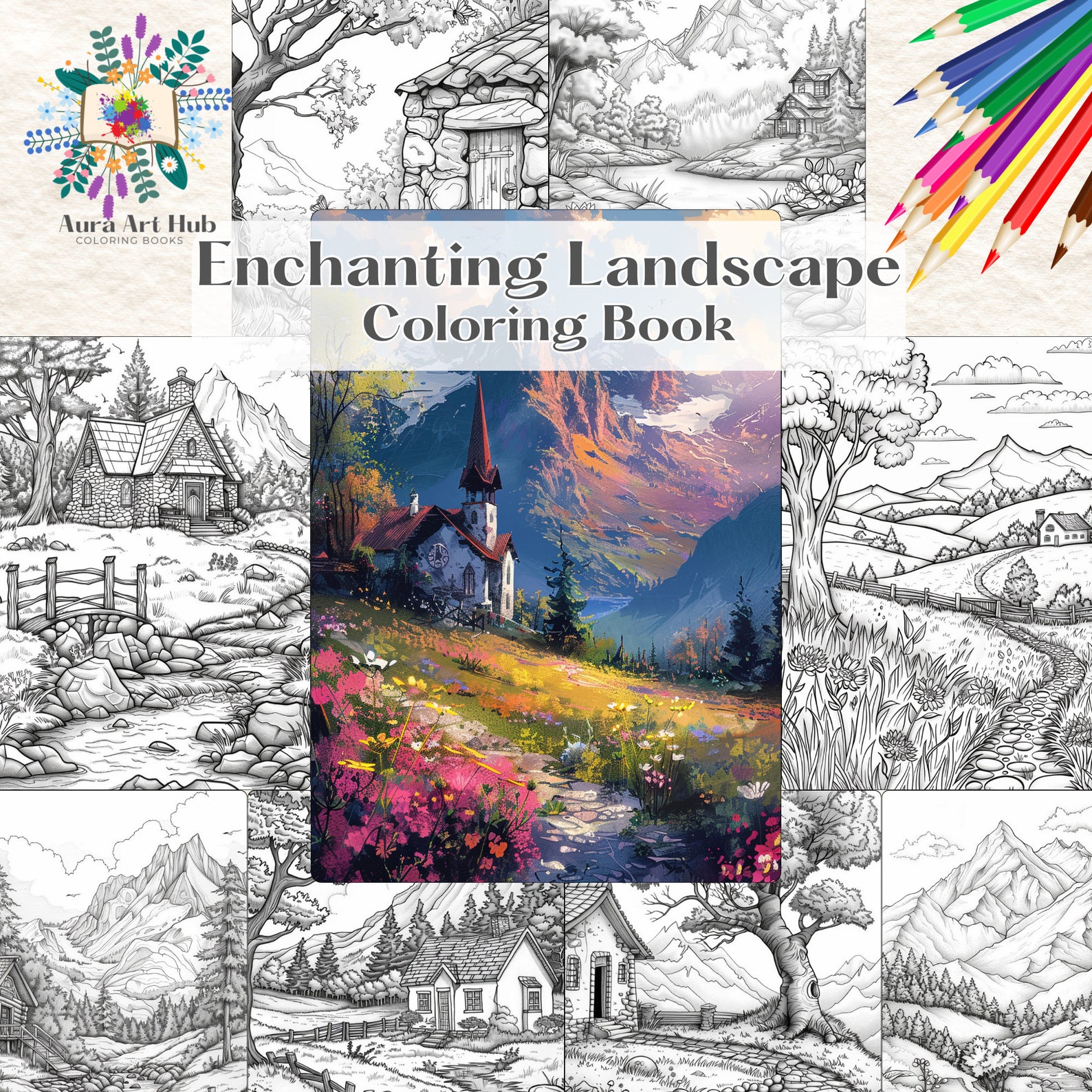 35 Nature Inspired Coloring Page, Enchanting Landscape Coloring Pages ...