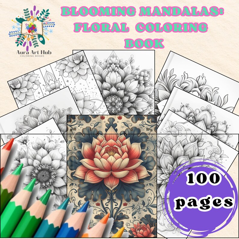 100 Blooming Mandalas Flora Coloring Page, Adults Coloring Pages, Cute ...