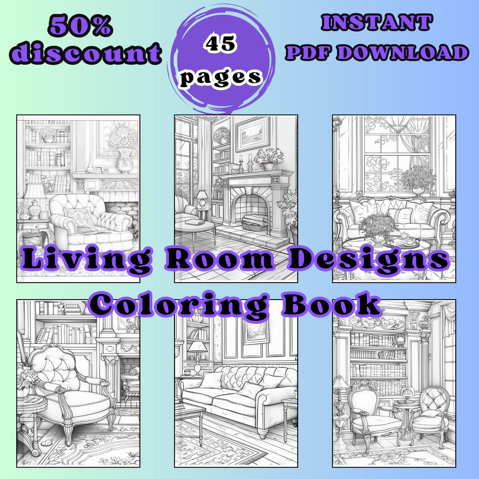 45 Living Room Coloring Page, Modern Interior Design Coloring Page ...
