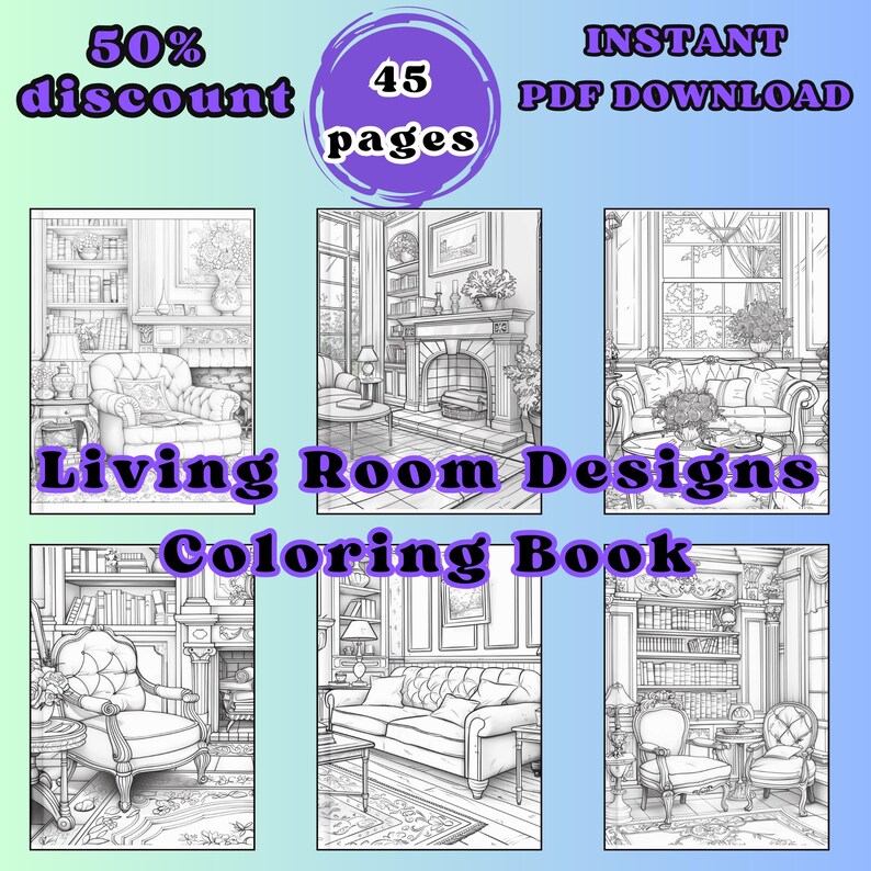 45 Living Room Coloring Page, Modern Interior Design Coloring Page ...