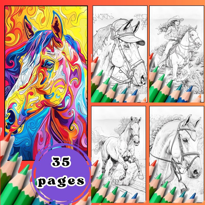 35 Horses Coloring Page, Cute for Kids Coloring Sheets, Animal Coloring ...