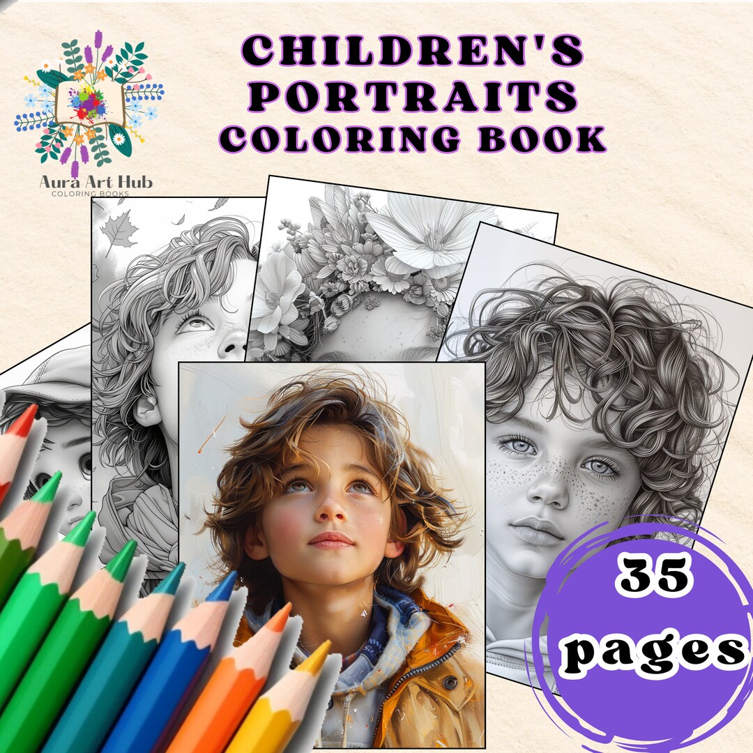 35 Children's Portraits Coloring Page, Adults Coloring Pages, Cute Kids ...