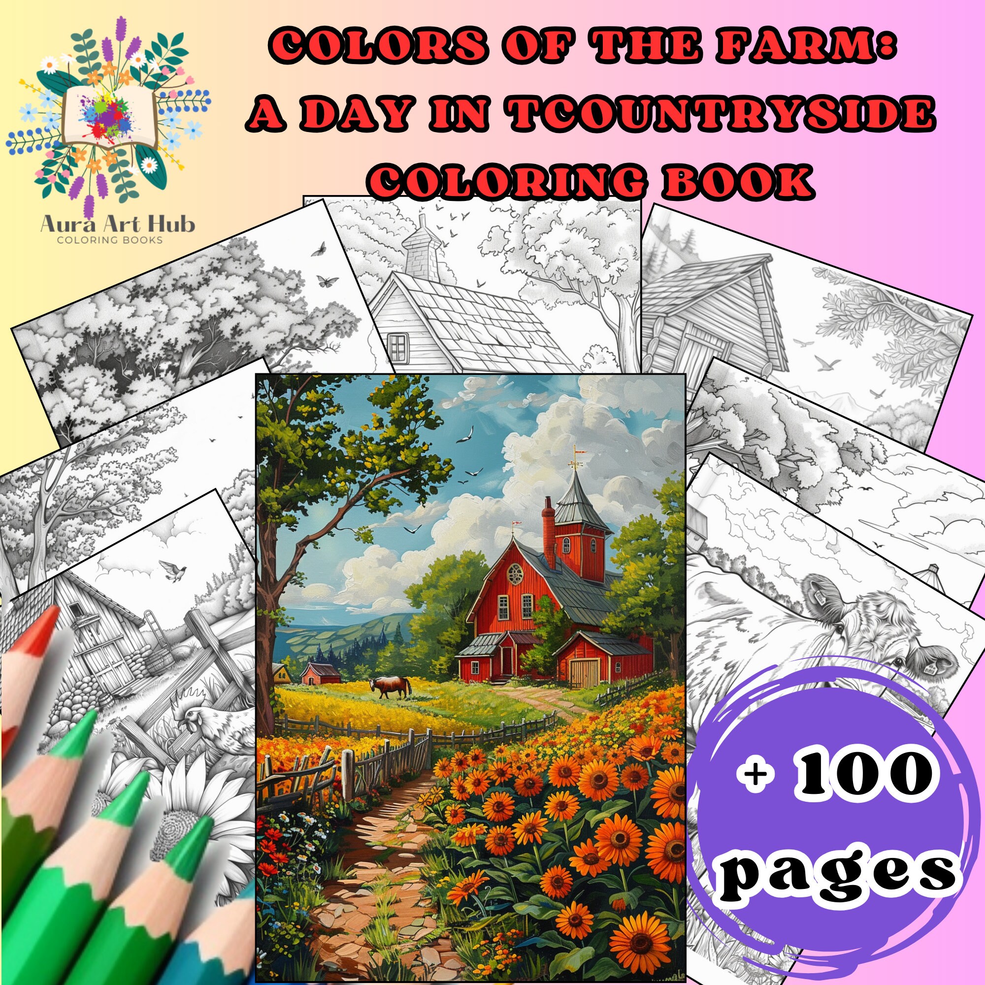 Bundle 100 Farm Inspired Coloring Page,farm Coloring Sheets , Country ...