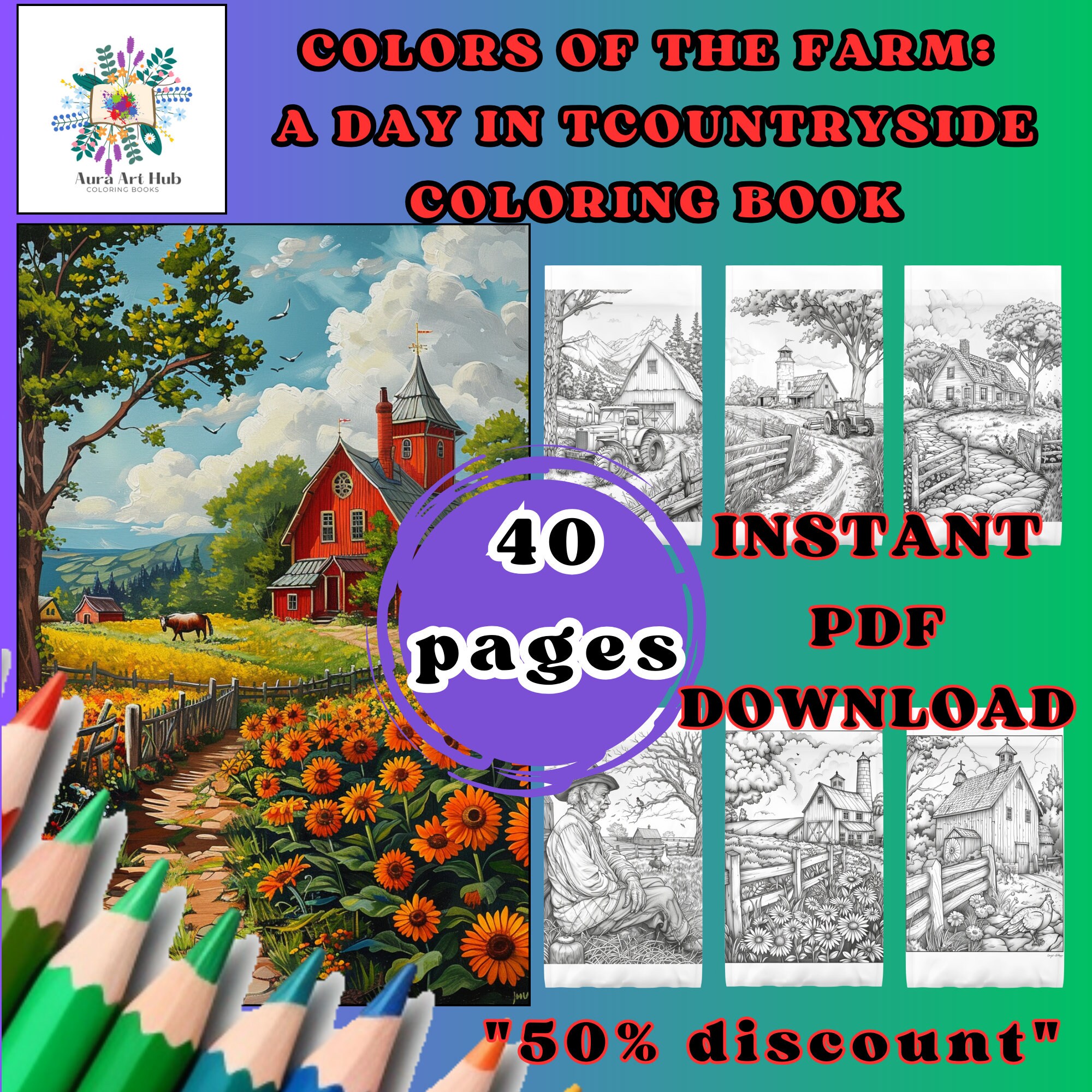 40 Farm Inspired Coloring Page, Enchanting Landscape Coloring Pages ...
