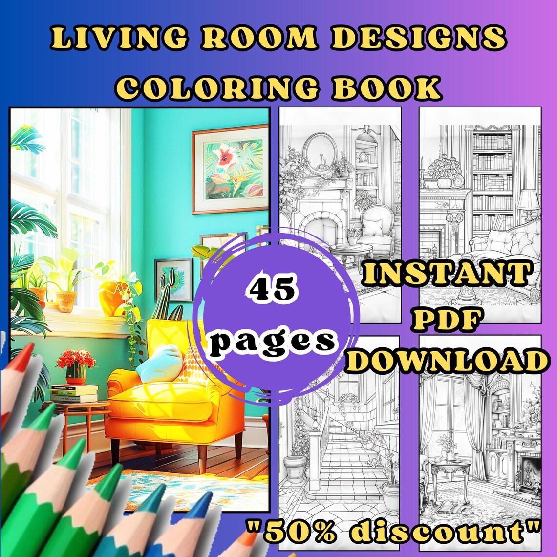 45 Living Room Coloring Page, Modern Interior Design Coloring Page ...
