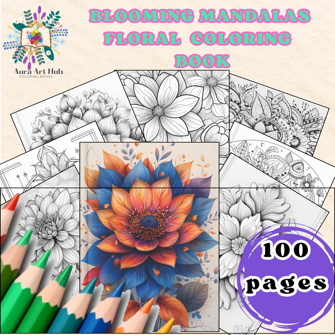 100 Blooming Mandalas Flora Coloring Page, Adults Coloring Pages, Cute ...