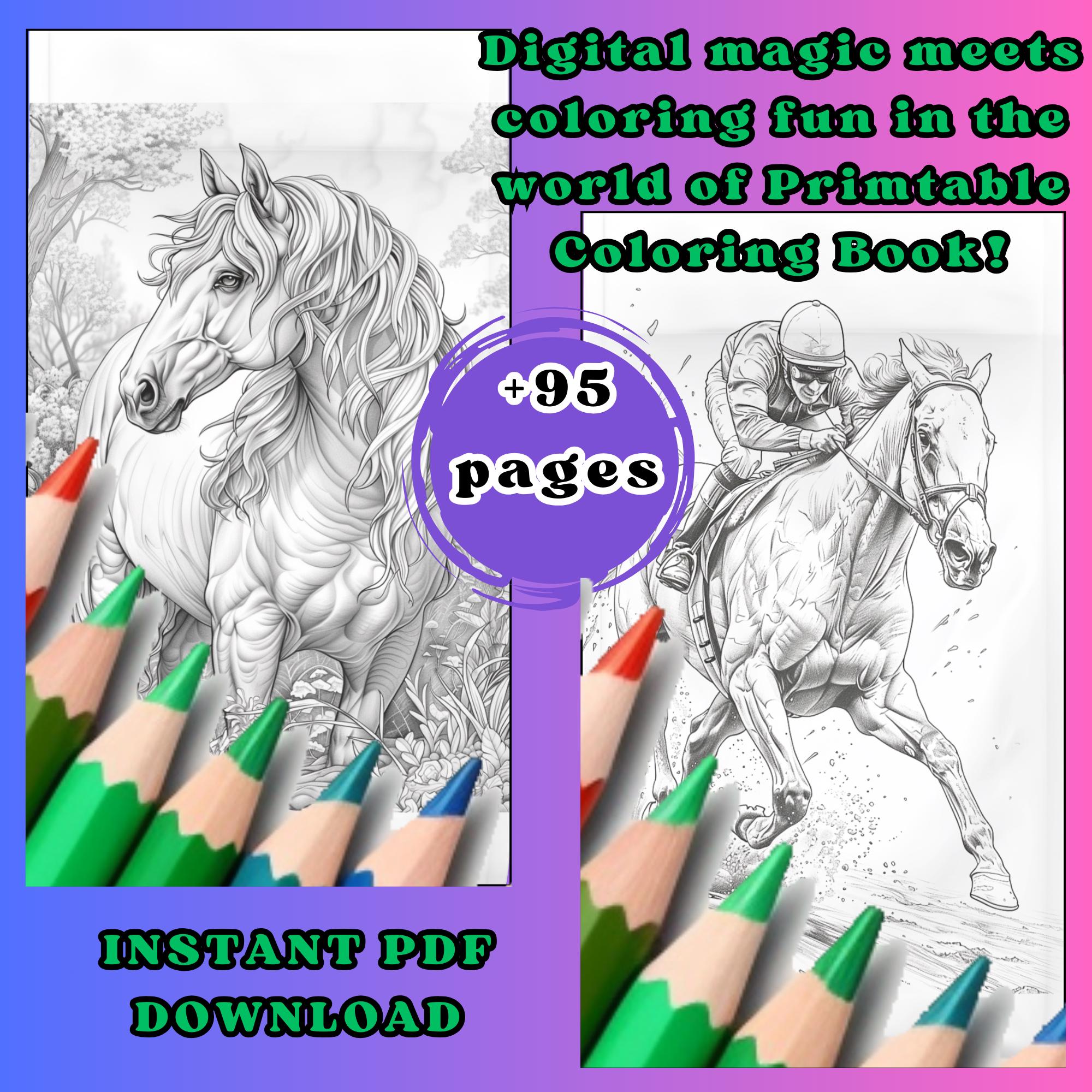 Bundle 95 Horses Coloring Page, Cute for Kids Coloring Sheets, Farm ...