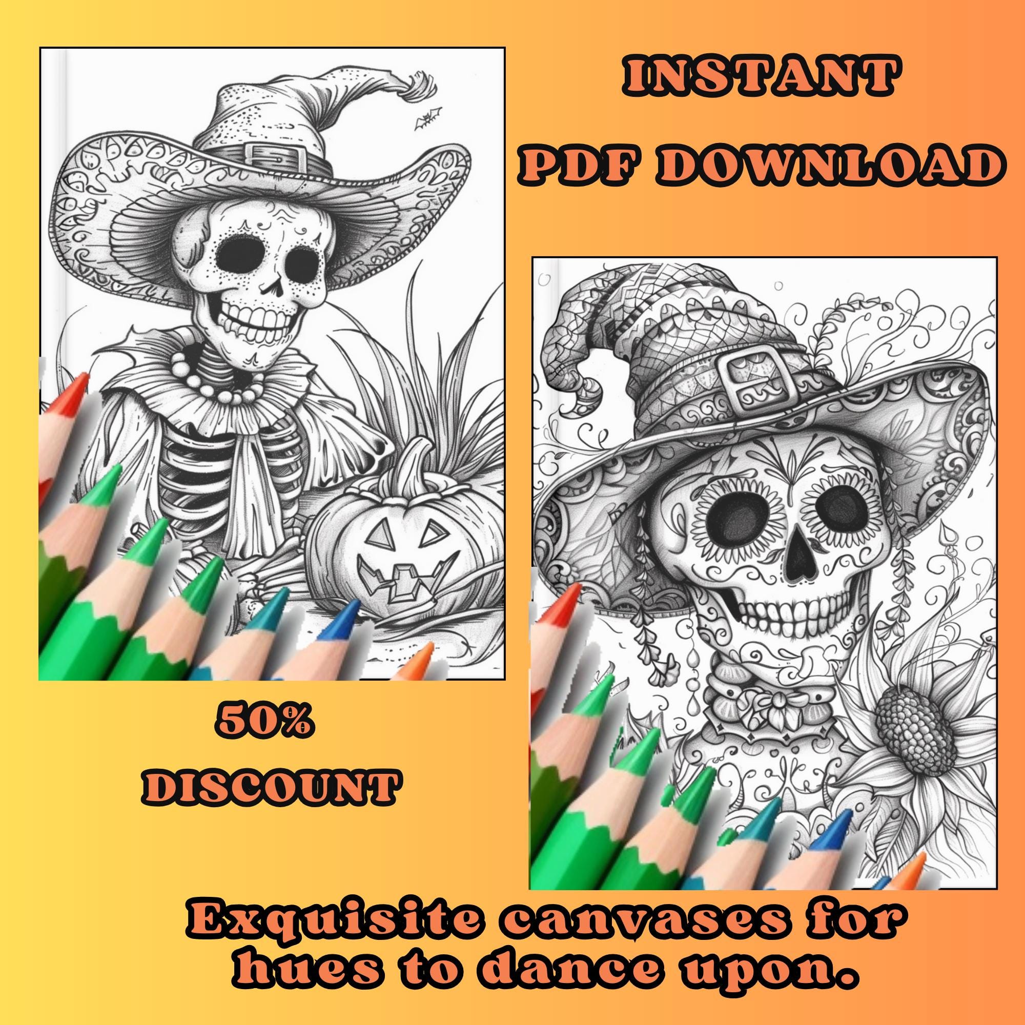70 Skull Halloween Coloring Pages, Horror Coloring Pages, Haunted House ...