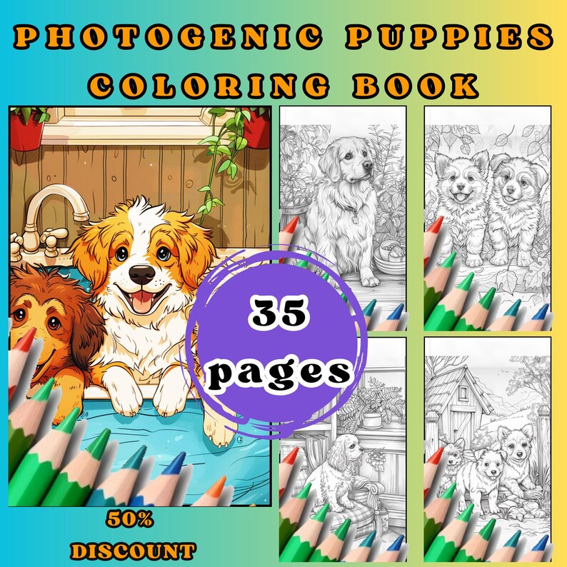 35 Puppies Coloring Page, Cute for Kids Coloring Sheets, Cat and Dog ...