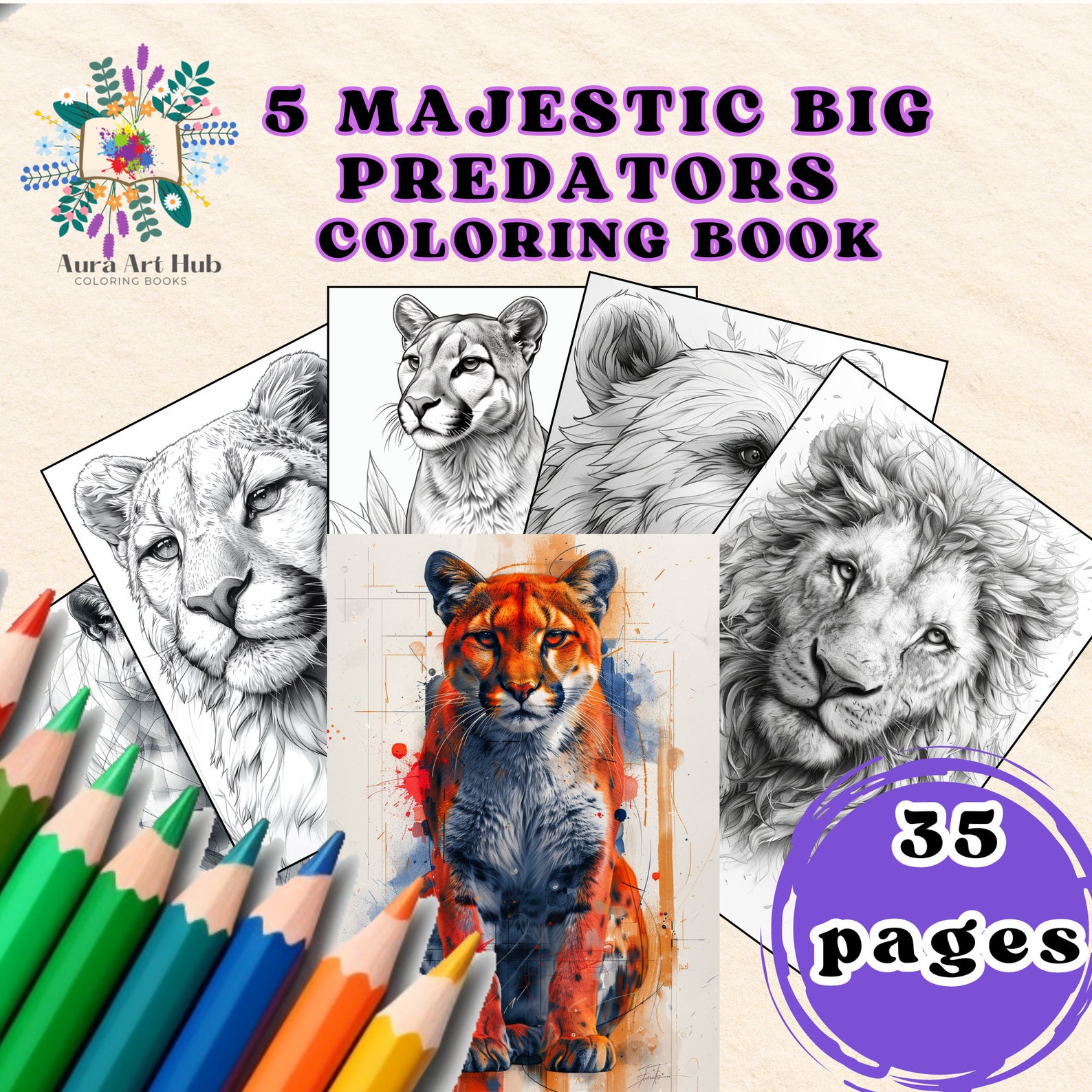 35 Majestic Big Predators Animals Coloring Page, Adults Coloring Pages ...