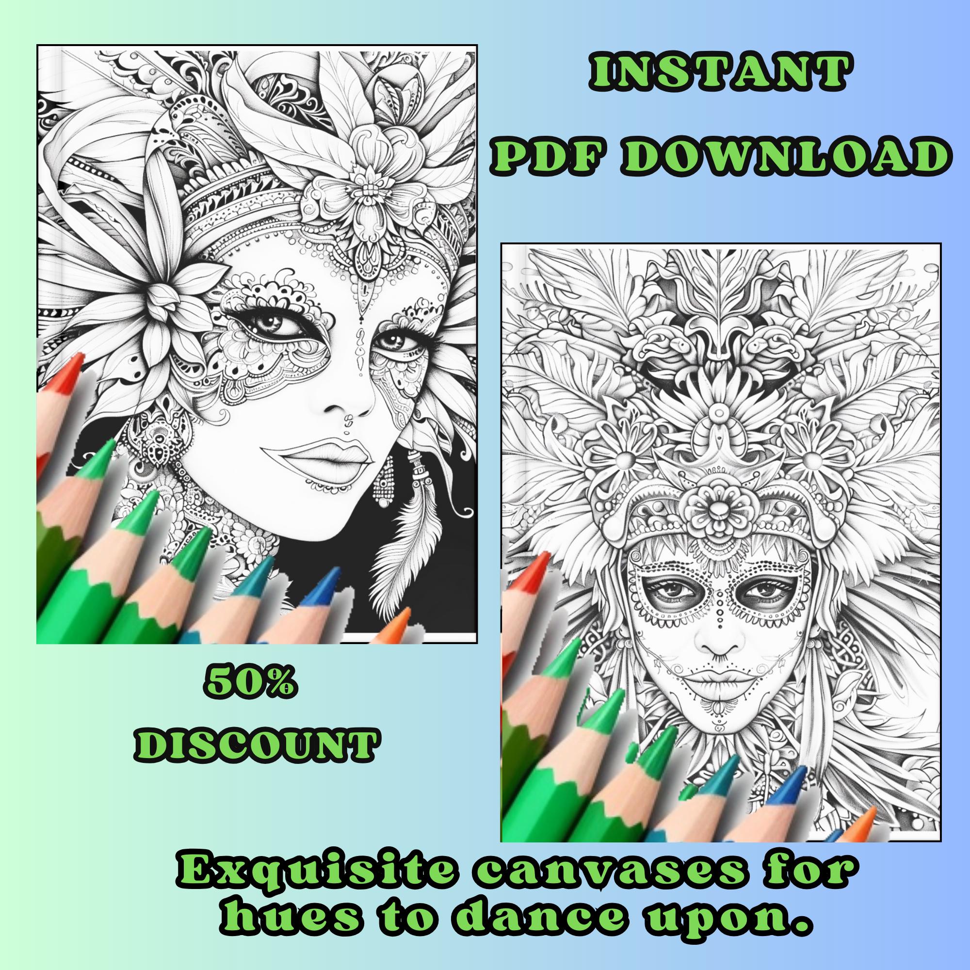 Masked Dance Coloring Book, Traditional Dance Coloring Pages, Kids ...