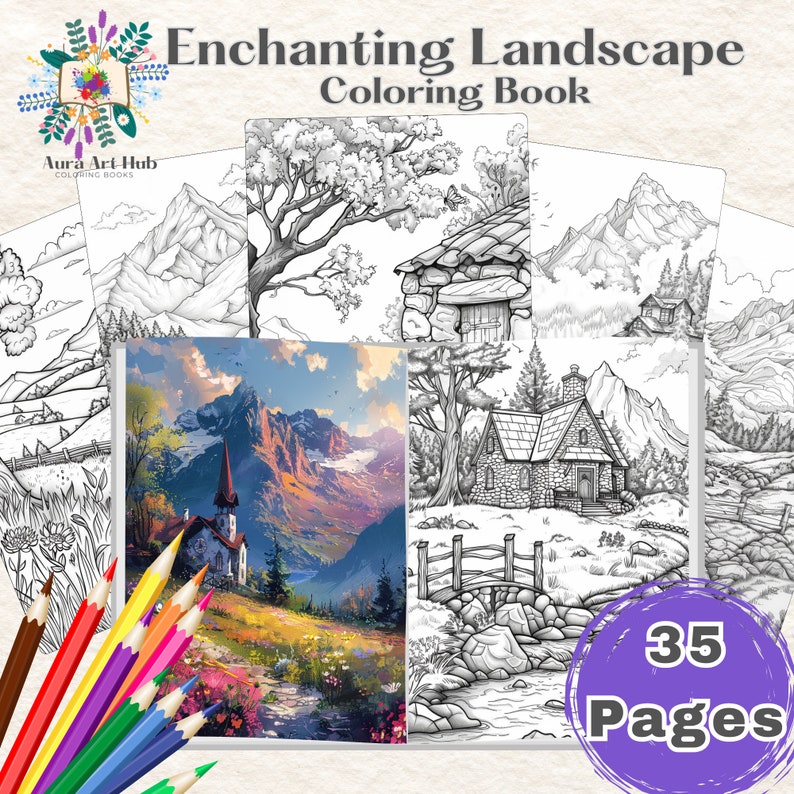 35 Nature Inspired Coloring Page, Enchanting Landscape Coloring Pages ...