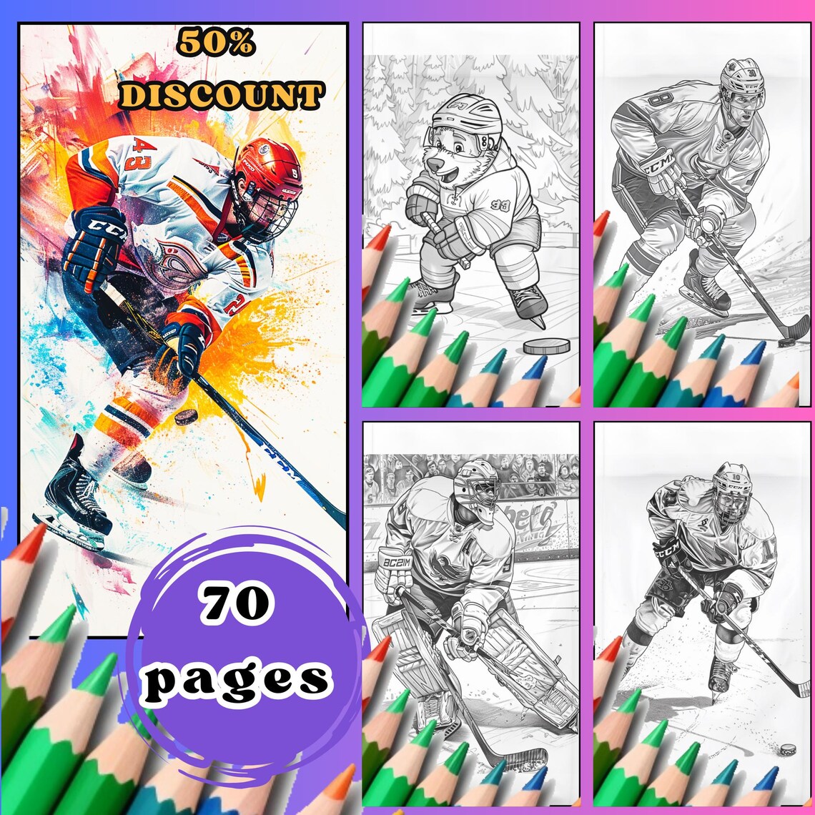 70 Hockey Coloring Page, Adults Coloring Page, Sports Coloring Sheets ...