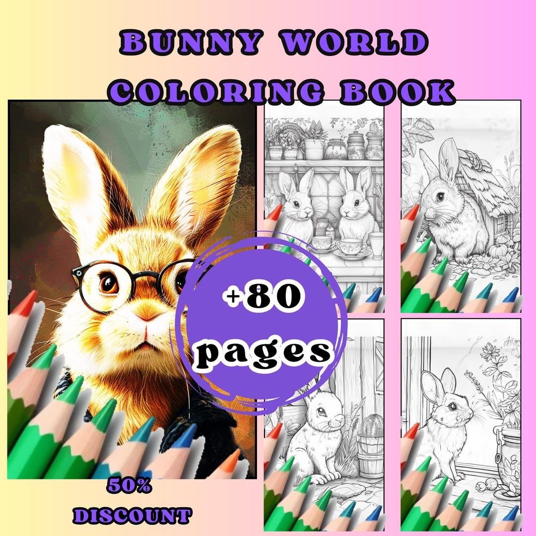 Bundle 80 Rabbit Coloring Page, Cute for Kids Coloring Sheets, Animal ...