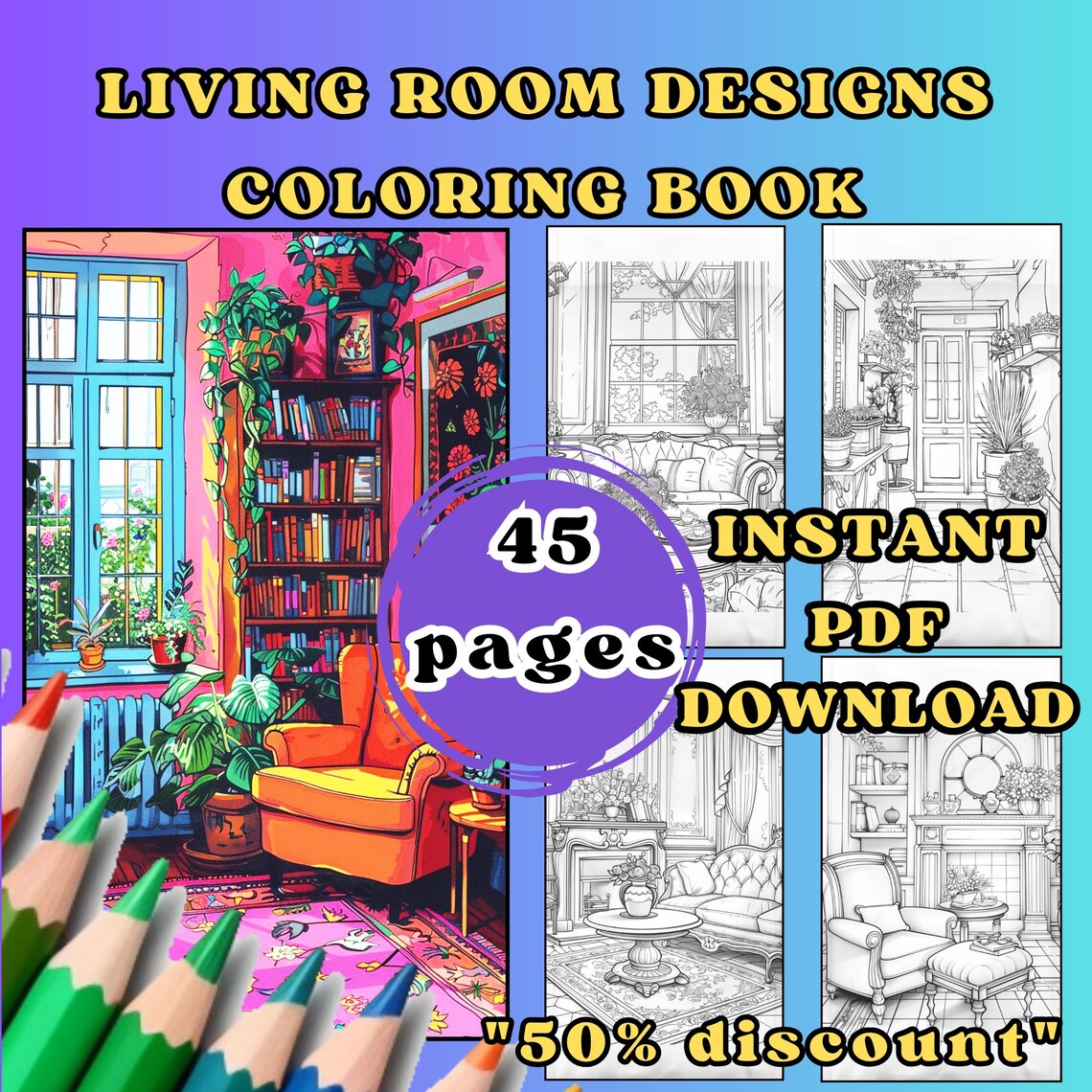 45 Living Room Coloring Page, Modern Interior Design Coloring Page ...