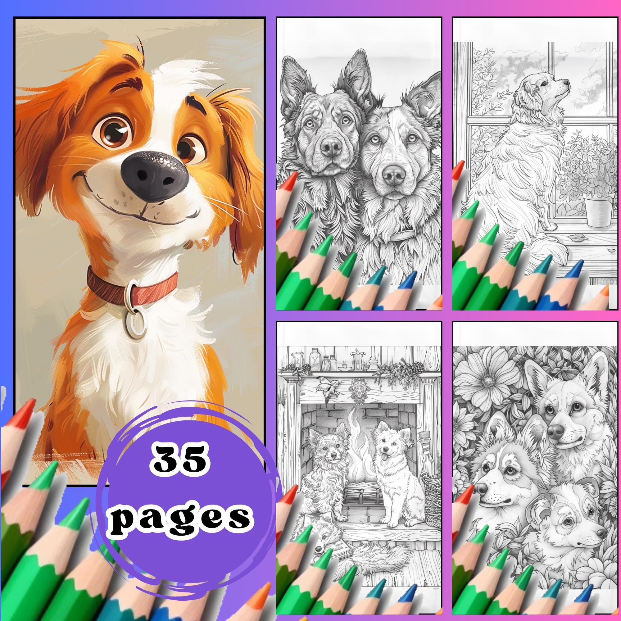 35 Puppies Coloring Page, Cute for Kids Coloring Sheets, Cat and Dog ...
