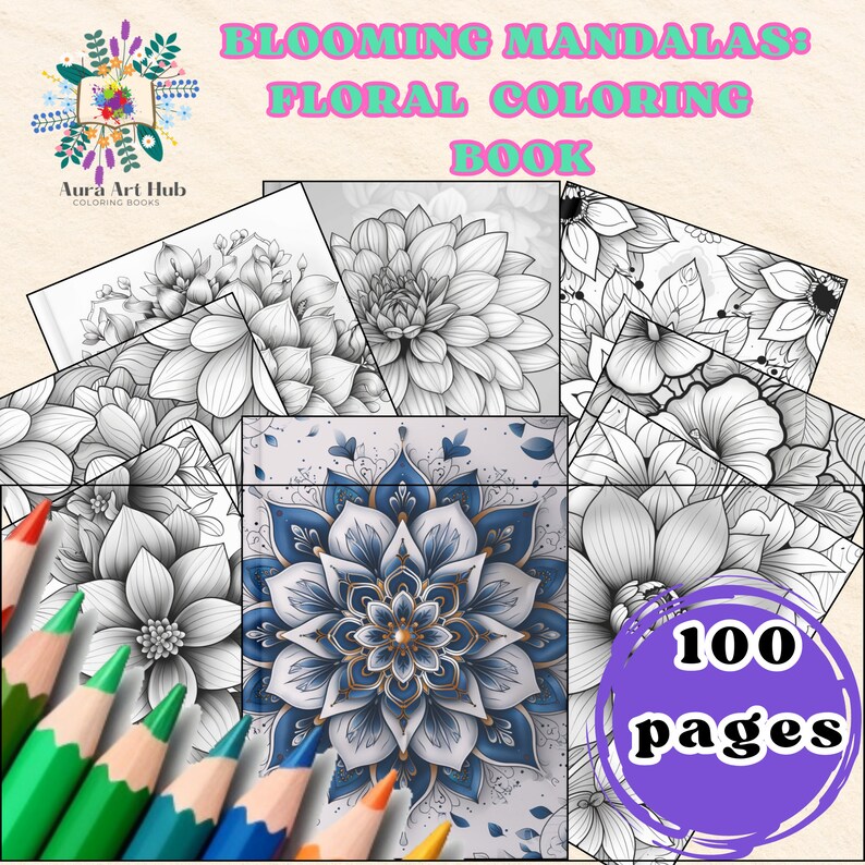 100 Blooming Mandalas Flora Coloring Page, Adults Coloring Pages, Cute ...