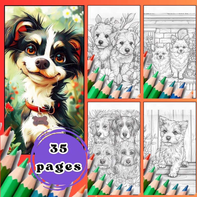 35 Puppies Coloring Page, Cute for Kids Coloring Sheets, Cat and Dog ...