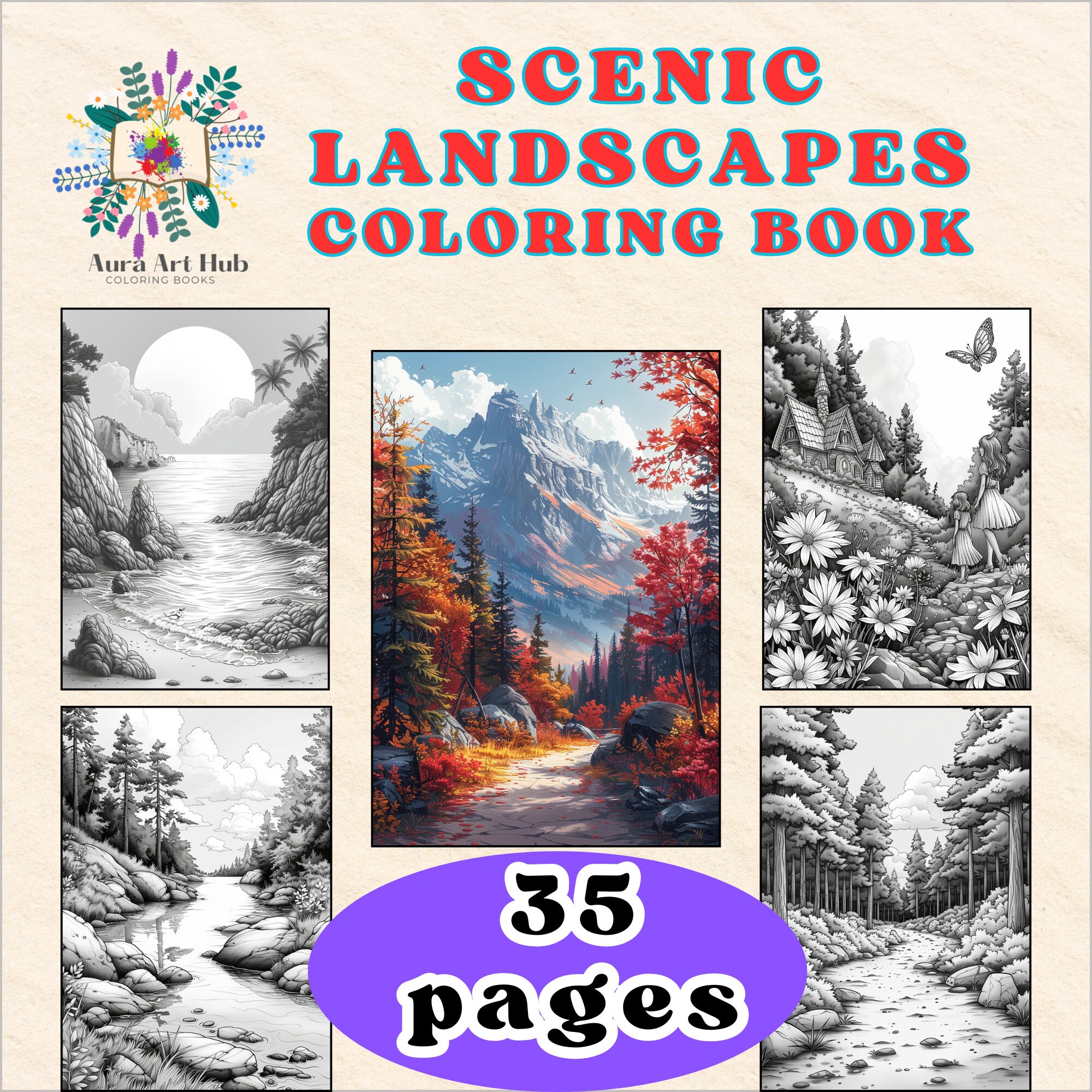 Scenic Landscapes Inspired Coloring Page, Enchanting Landscape Coloring ...