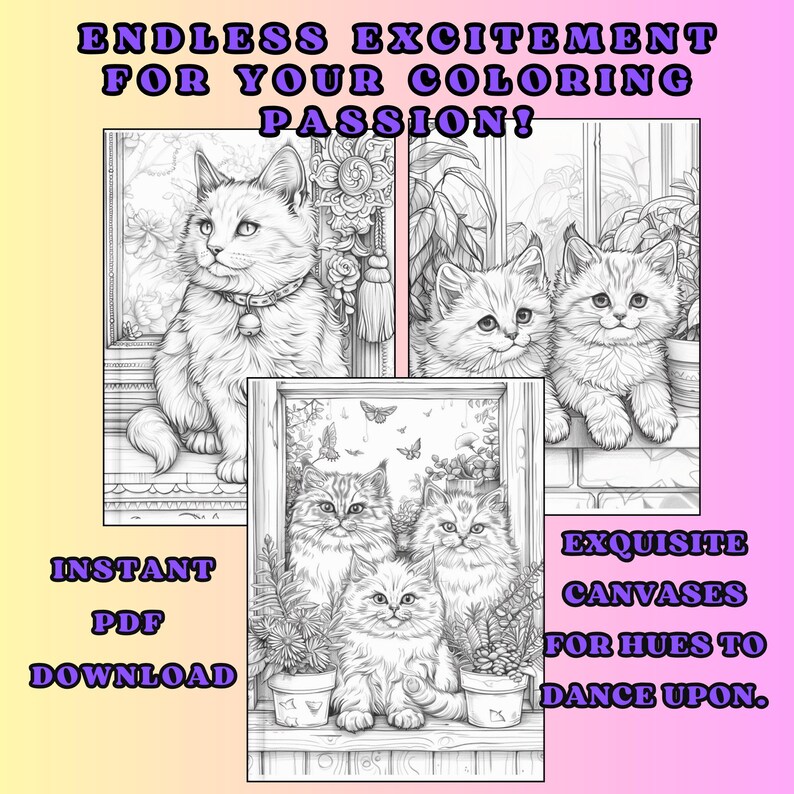 Bundle 120 Charming Kittens Coloring Page, Cute for Kids Coloring ...