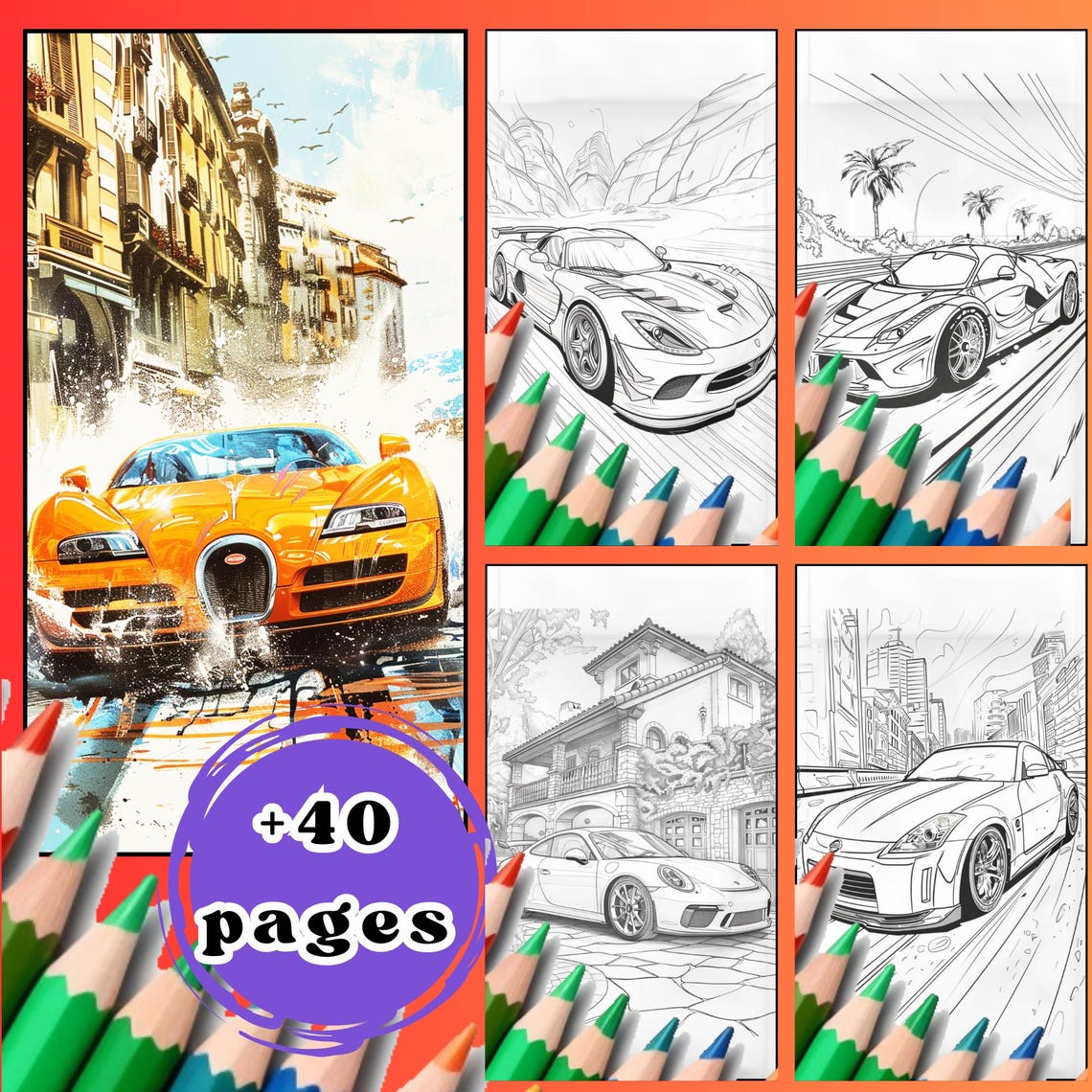 40 Supercars Coloring Page, Cute Cars Kids Coloring Sheets, Porsche ...
