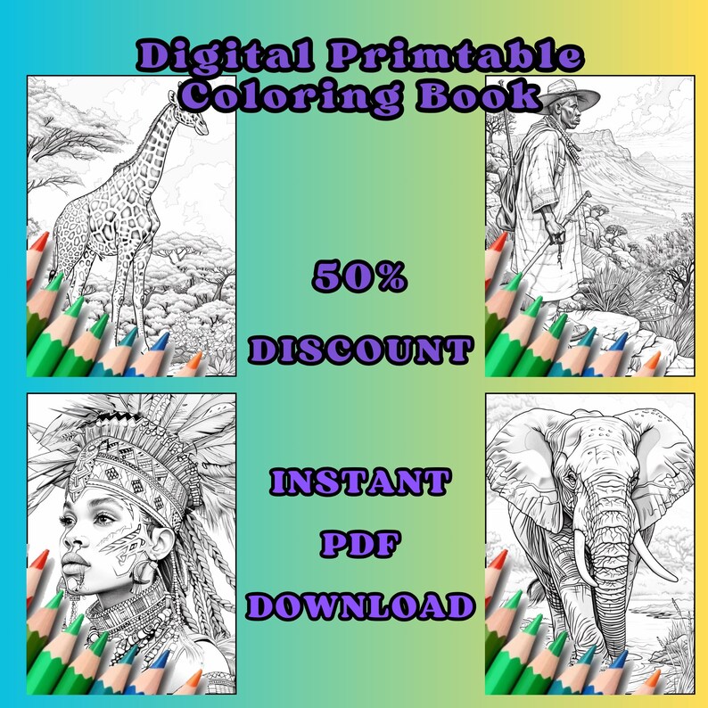 Bundle 75 Africa Coloring Pages, Adults Coloring Pages, African Animals ...