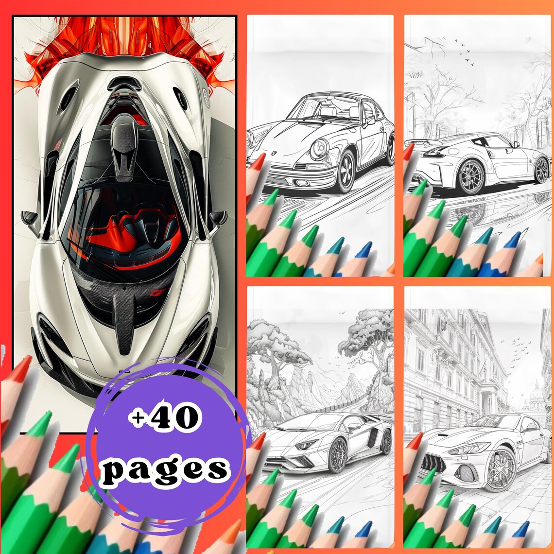 40 Supercars Coloring Page, Cute Cars Kids Coloring Sheets, Porsche ...