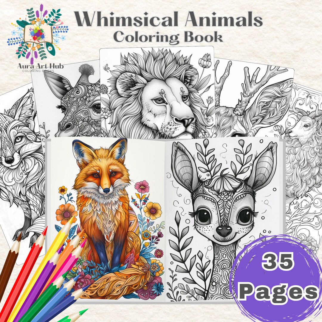 35 Whimsical Animals Coloring Page, Adults Coloring Pages, Cute ...