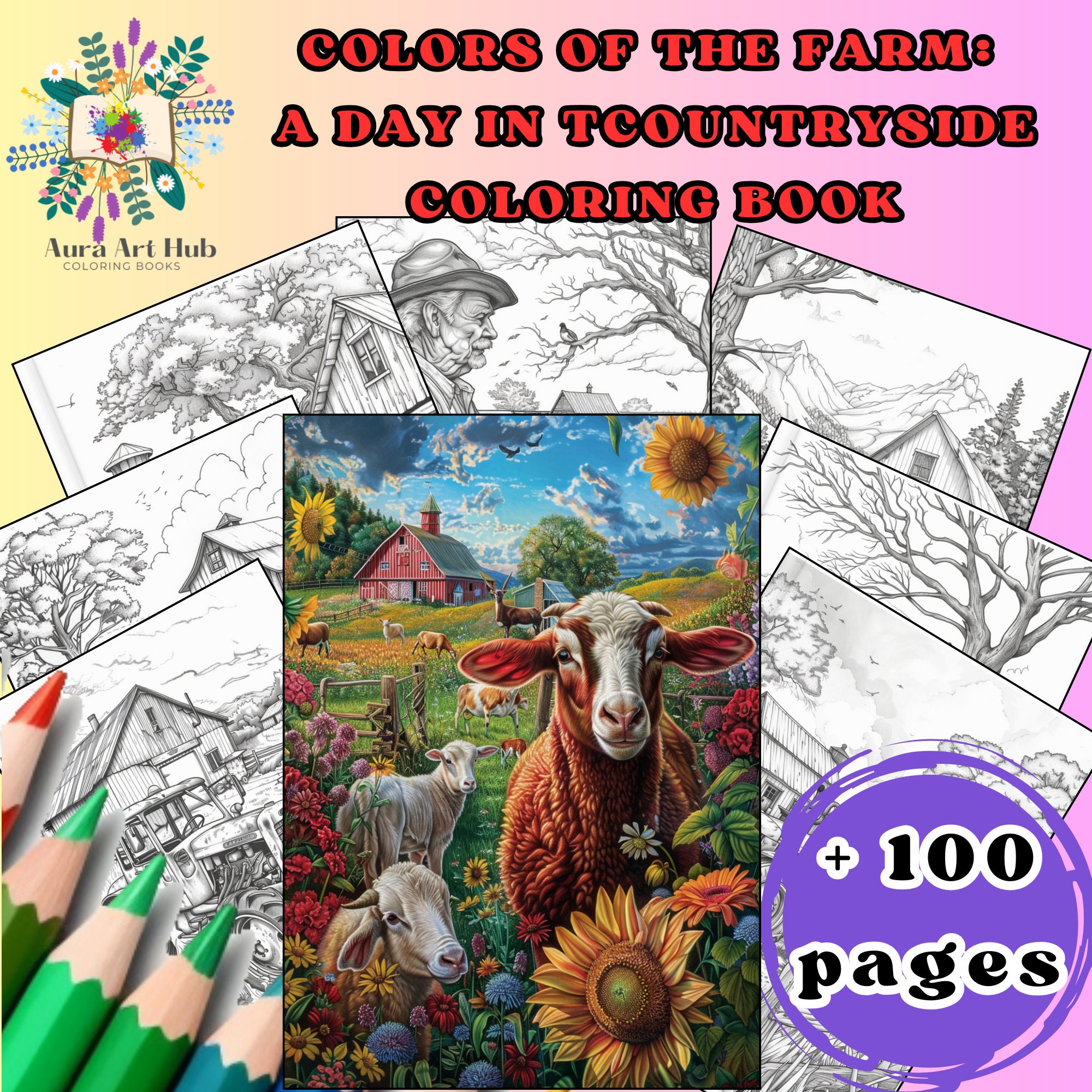 Bundle 100 Farm Inspired Coloring Page,farm Coloring Sheets , Country ...
